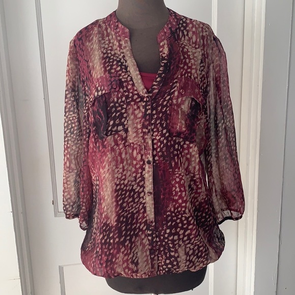 Roz & Ali | Tops | Roz Ali Purple Animal Print Sheer Top With Built In ...